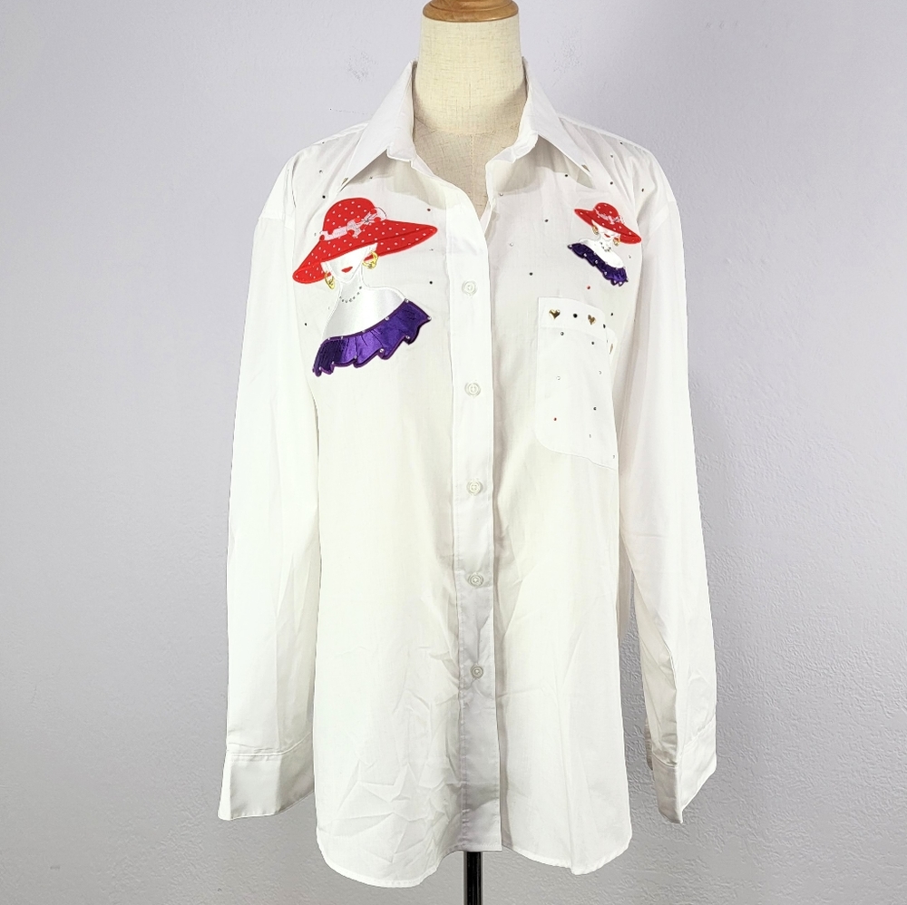 Las Olas White Embroidered Button Down Long Sleeve Sh… - Gem